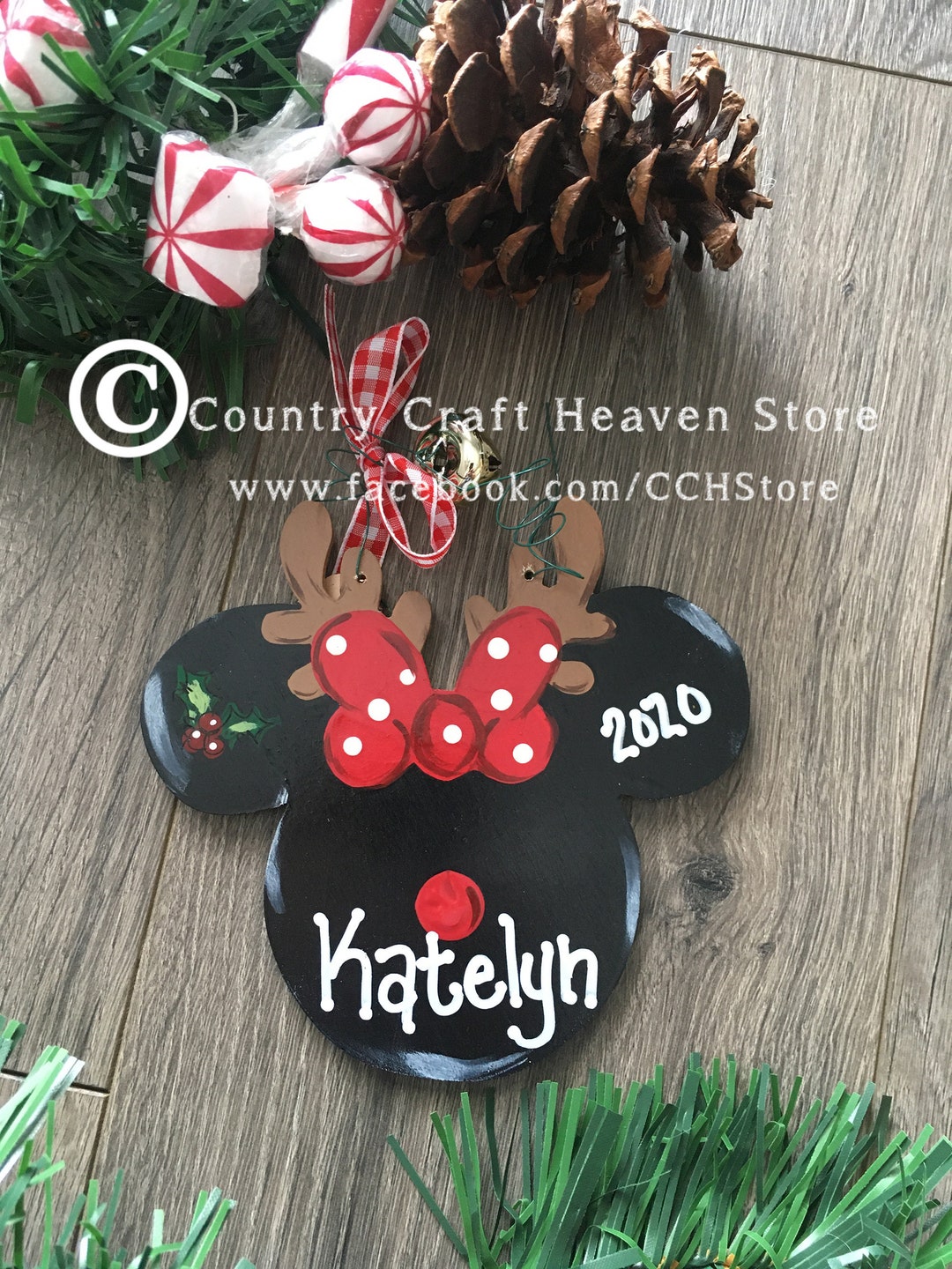 Mickey Head OR Minnie Head Christmas Ornament, Reindeer Personalized ...