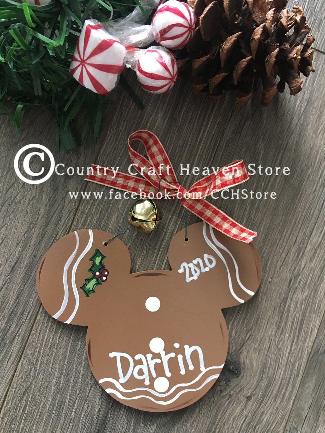 Mickey Head OR Minnie Head Christmas Ornament, Gingerbread Personalized ...