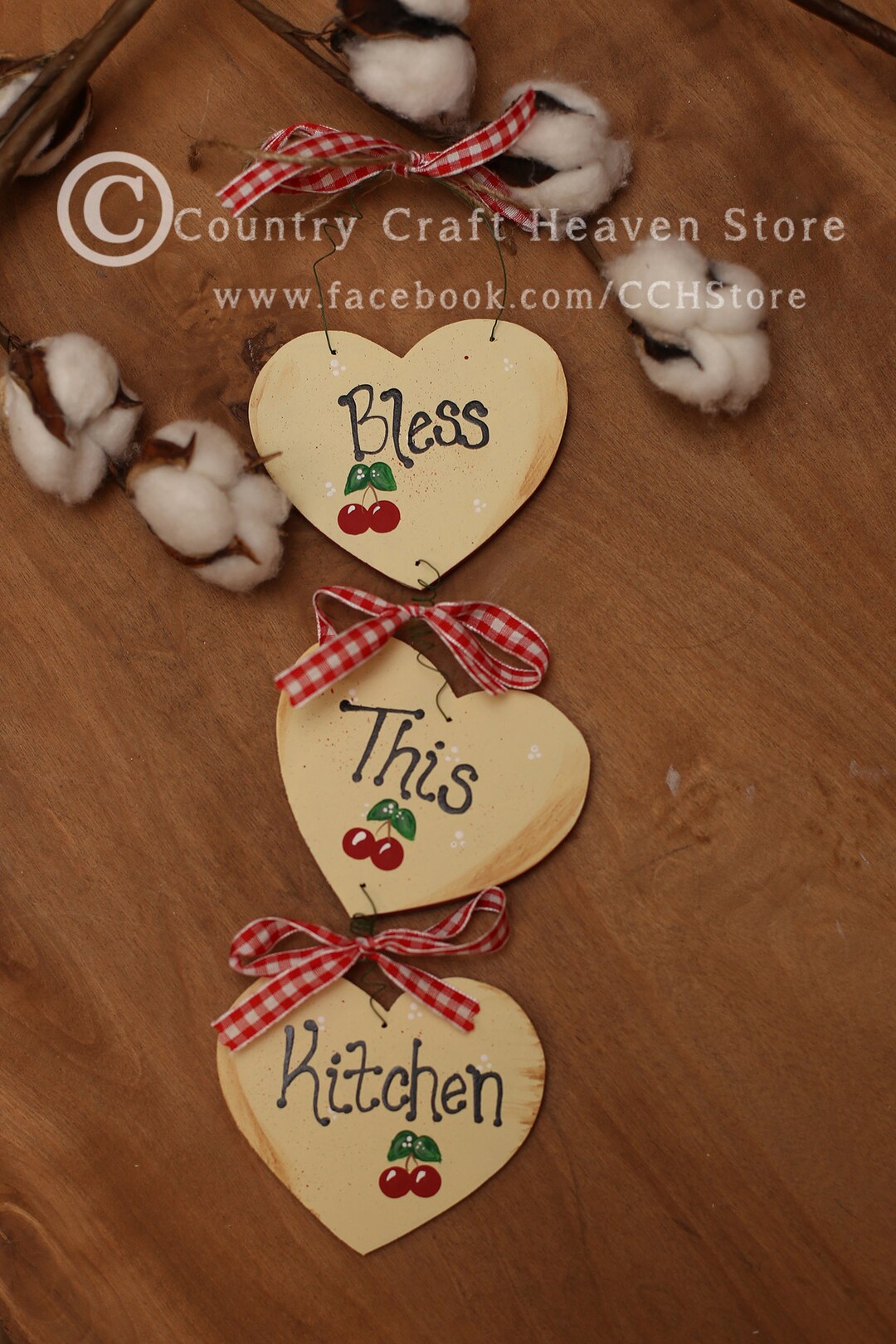 CHERRIES Decor Bless This Kitchen Country Cherry Wall Sign Hanger ...