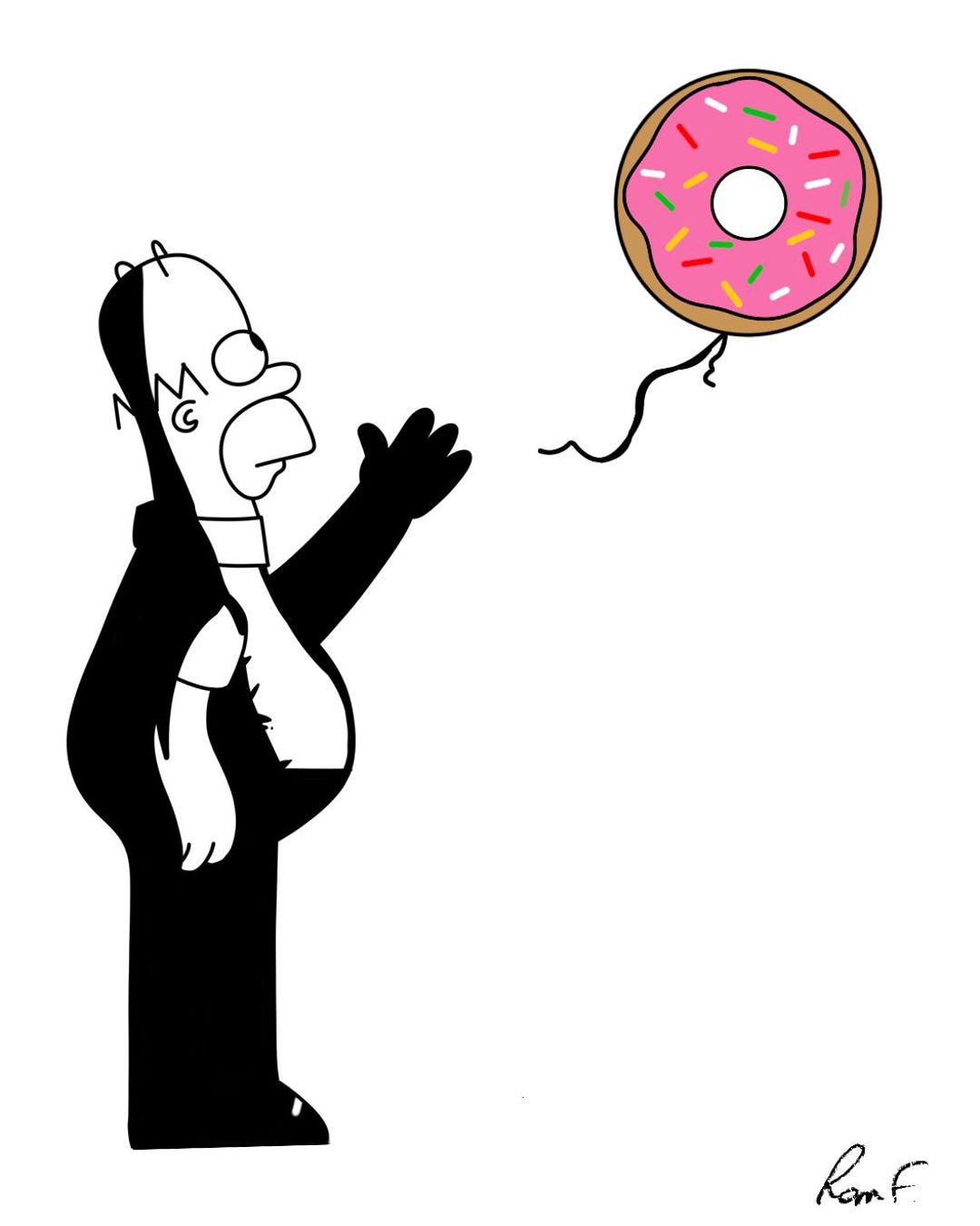 Homer With Donut Balloon - Original Art Print - Etsy