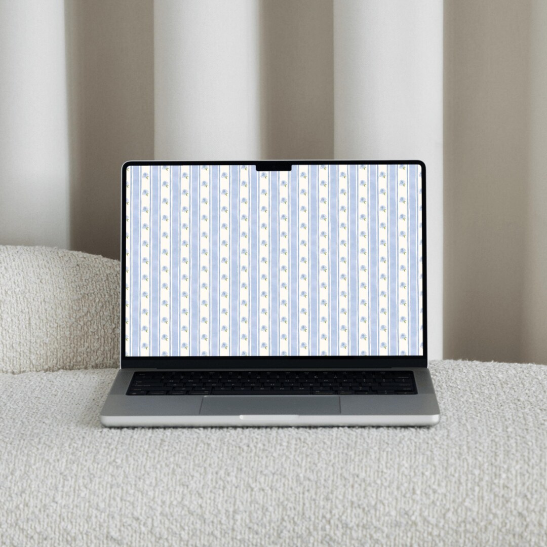 Blue Floral Stripe Digital Desktop Wallpaper Watercolour Vintage ...