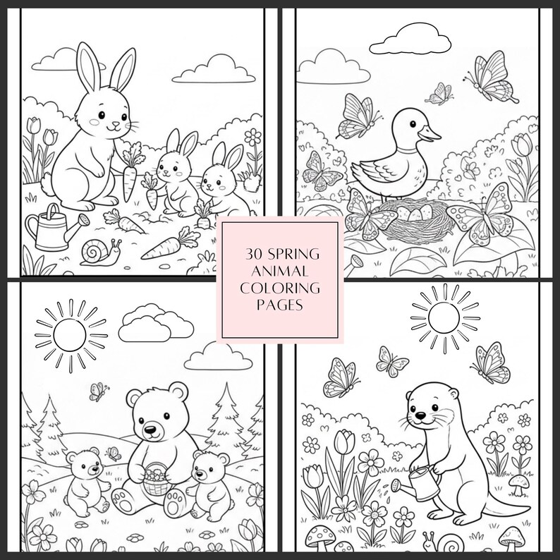 Woodland Animal Coloring Page Printable Nature Illustration Digital ...