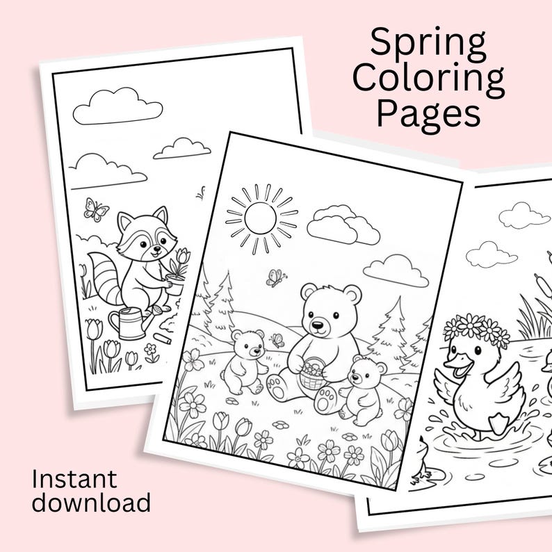 Woodland Animal Coloring Page Printable Nature Illustration Digital ...