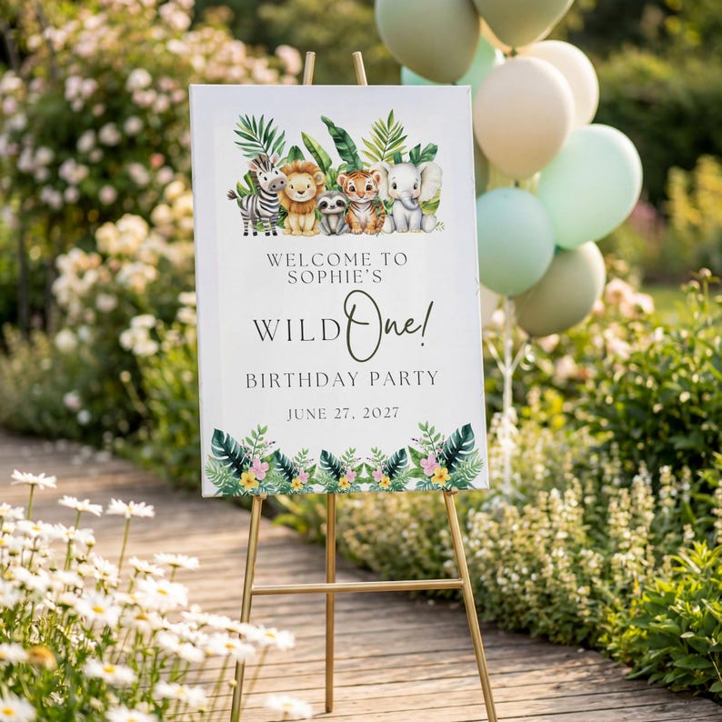 First Birthday Party Welcome Sign Template Canva Editable Digital ...