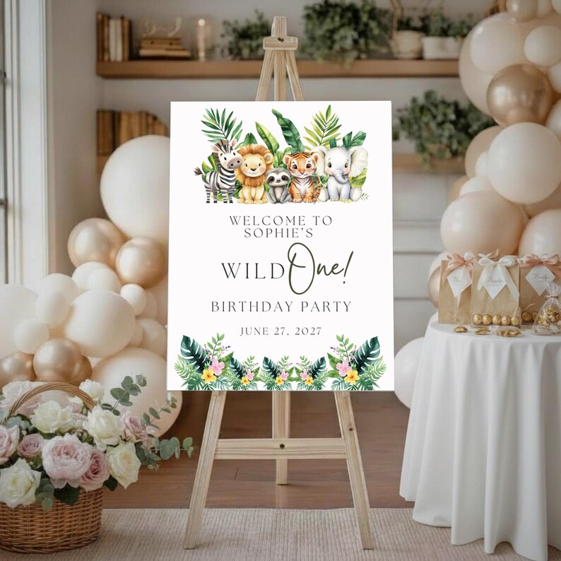 First Birthday Party Welcome Sign Template Canva Editable Digital ...