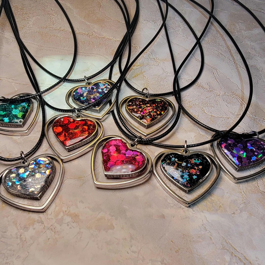 Heart Shaped Pendant With Glitter. - Etsy