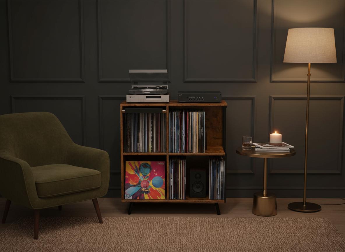 Record Player Stand With Flip Top, Mid Century Vinyl Record Storage ...