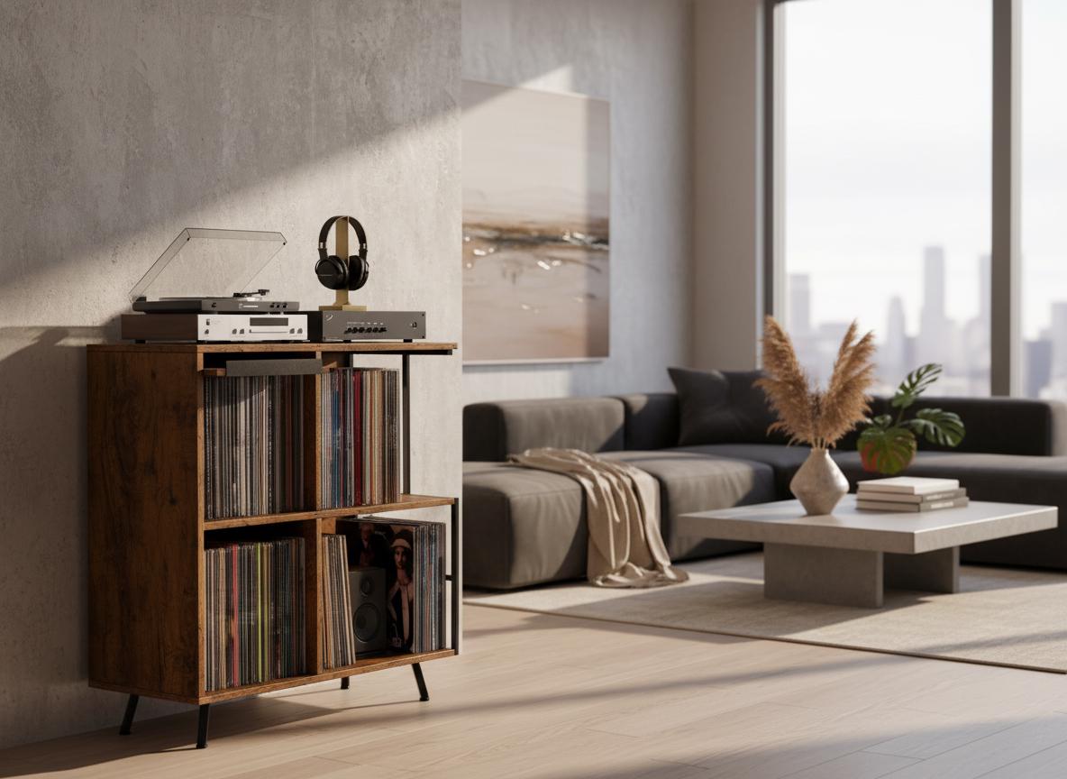 Record Player Stand With Flip Top, Mid Century Vinyl Record Storage ...
