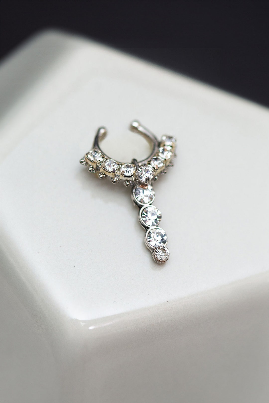 Medium Size Septum Ring, Rhinestone Septum Ring, Body Jewelry, Fake ...