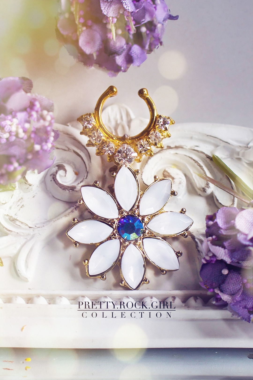Daisy Rhinestone Non Piercing Septum Ring: Boho Nose Jewelry - Etsy