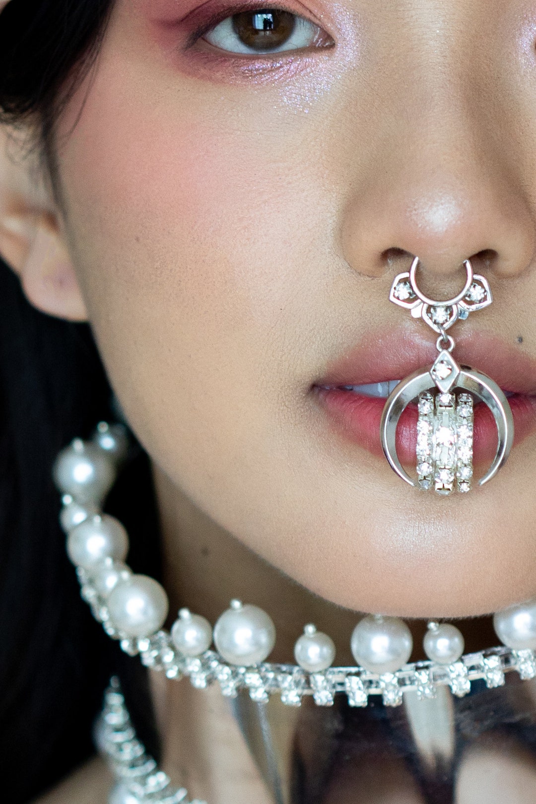 Crescent Septum Ring Nose Ring Crystal Septum Ring - Etsy