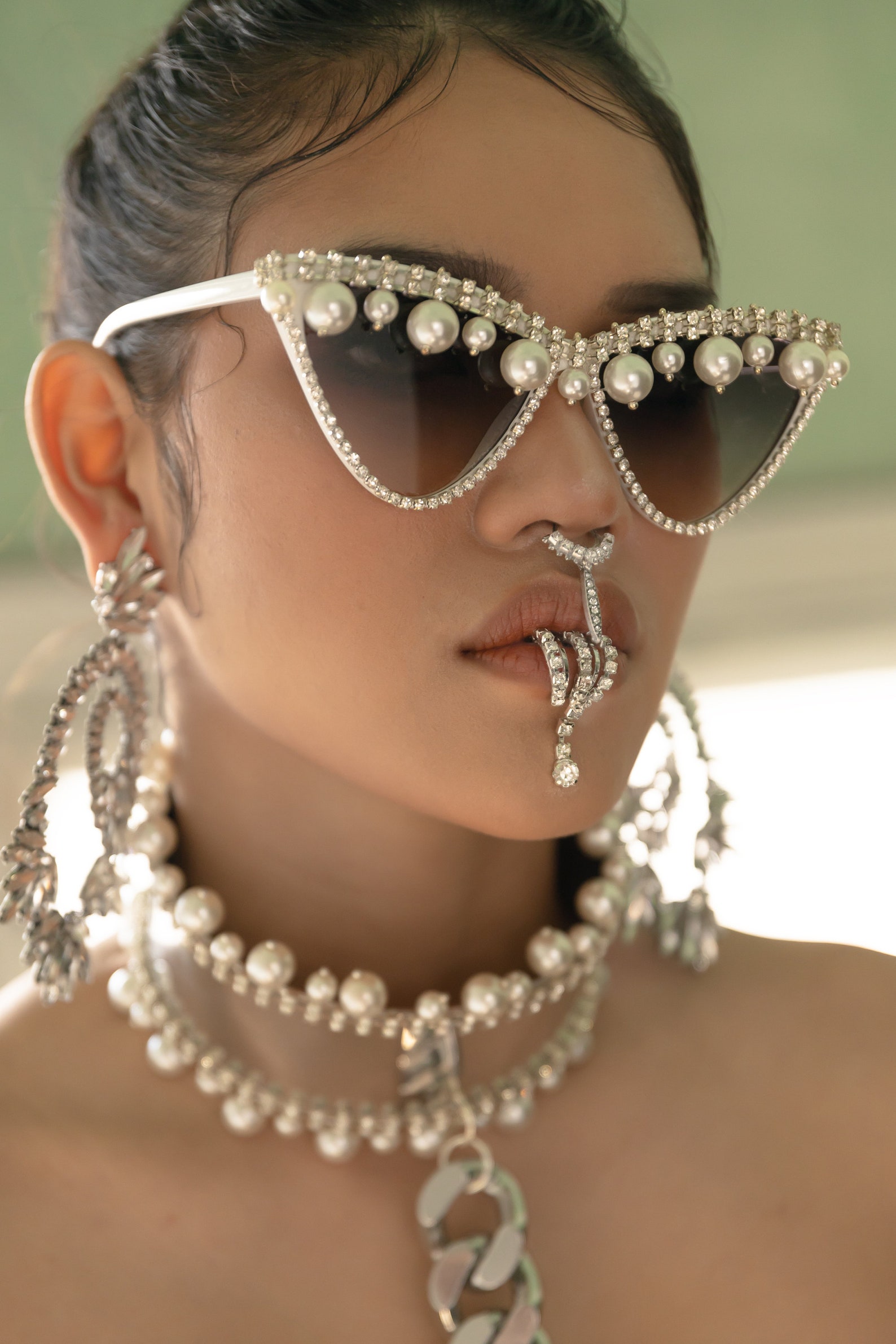 Silver Septum Ring Rhinestone Septum Ring Clicker Septum - Etsy