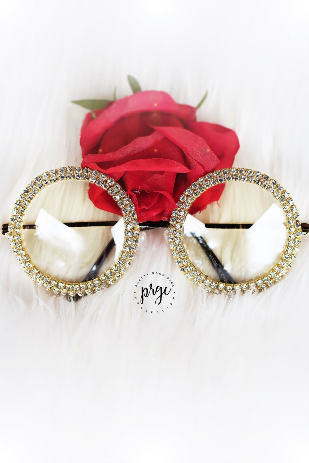 Crystal Mod Glasses Clear Circle Glasses Clear Lenses Glasses Embellish Glasses Circle