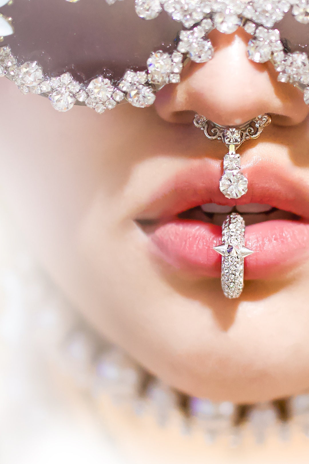 Diamond Drop Septum Ring, Nose Ring, Crystal Septum Ring, Rhinestone ...