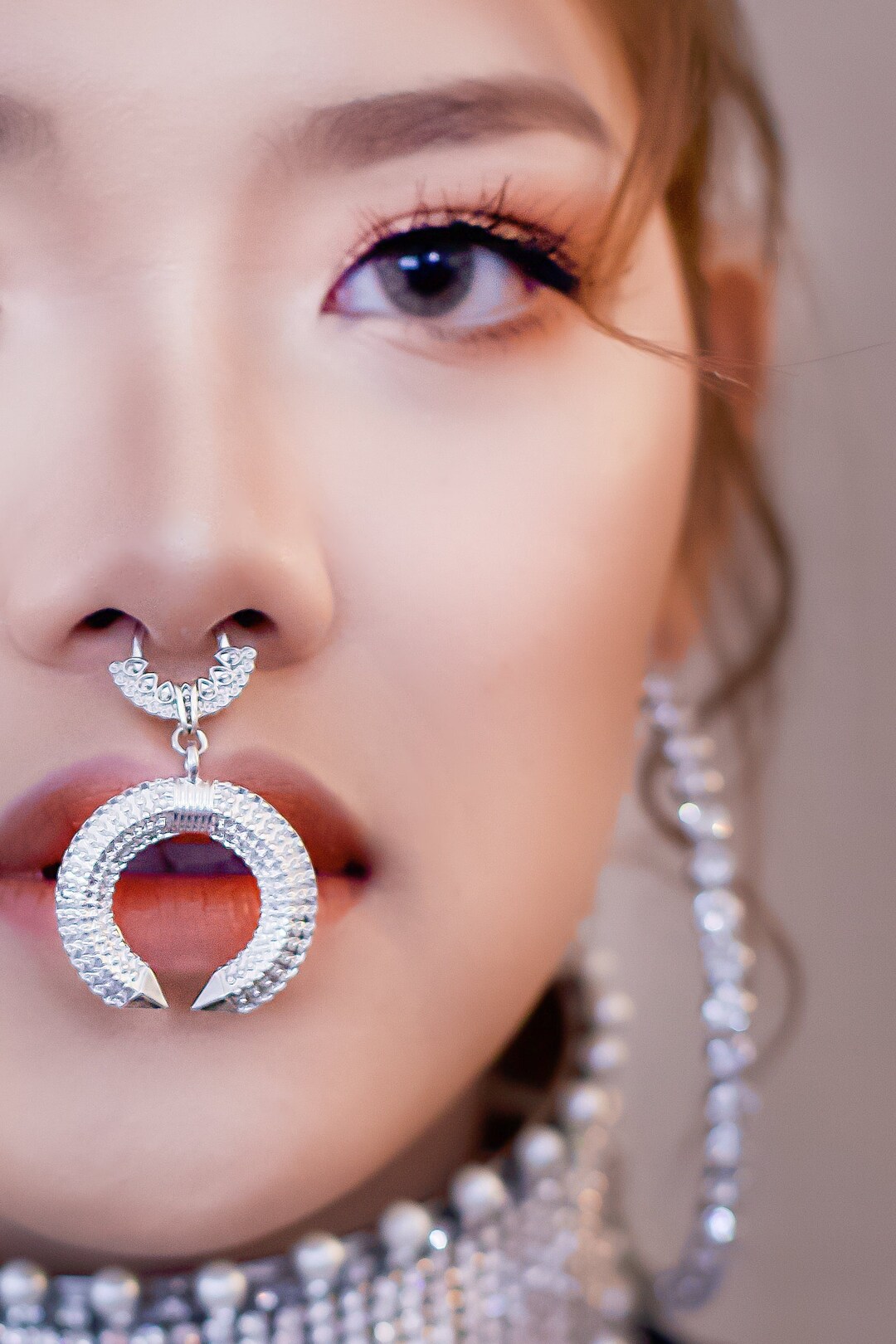 Rhinestone Crescent Faux Septum Ring: Silver Body Jewelry - Etsy