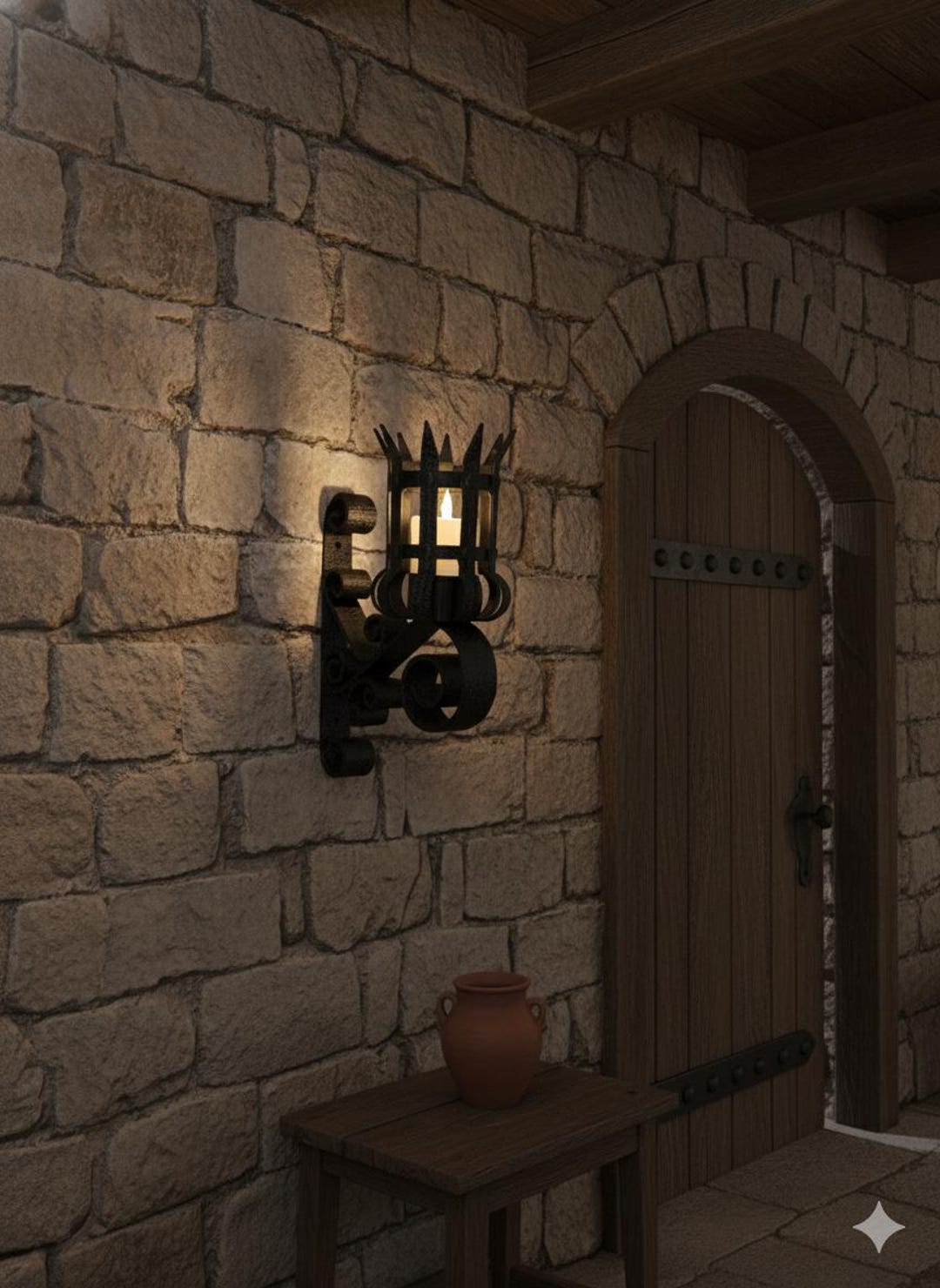 Medieval Wall Sconce Single Candle, LED Candle Light With Remote, 3D ...