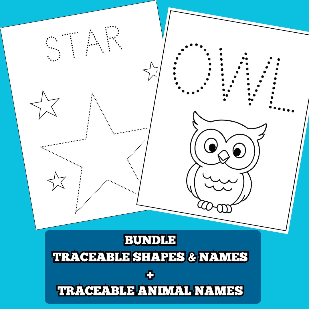 Traceable Shapes and Animal Names Bundle | Printable Tracing Worksheets ...
