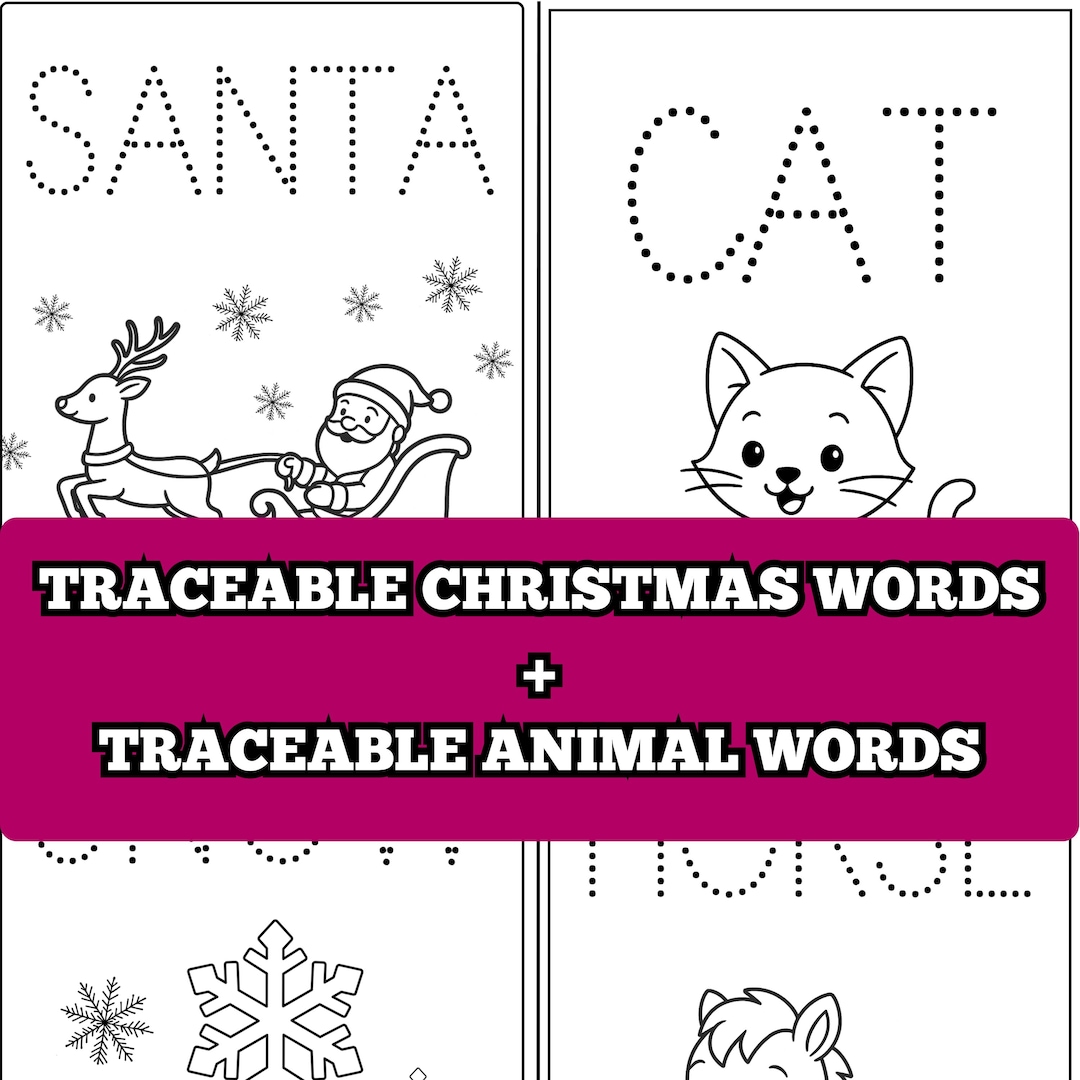 Traceable Words Tracing Bundle for Kids – Christmas & Animal Dot Letter ...