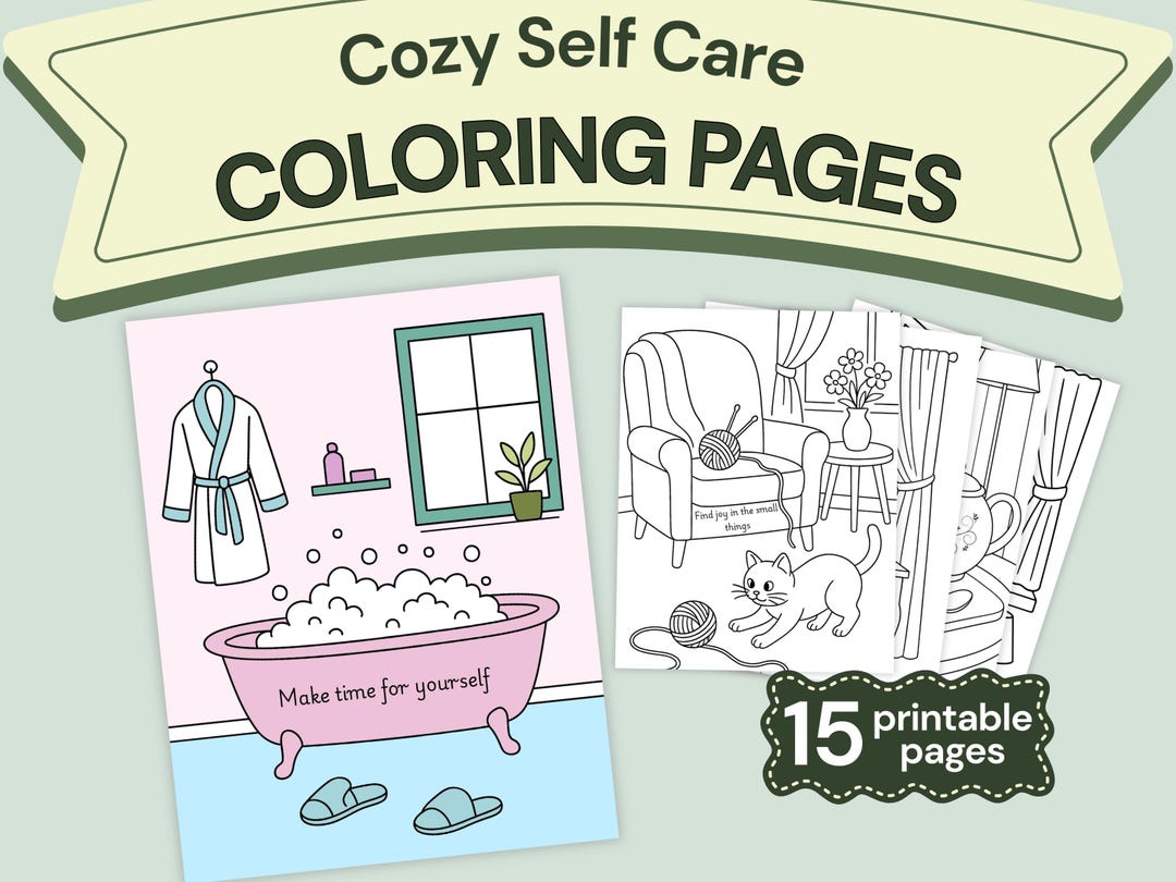 Cozy Self Care Coloring Pages – Motivational Quotes, Stress Relief (15 ...
