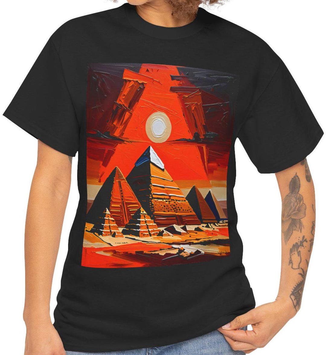 Sunrise Over Pyramids T-shirt | Egyptian Pyramid Art, Retro Desert ...