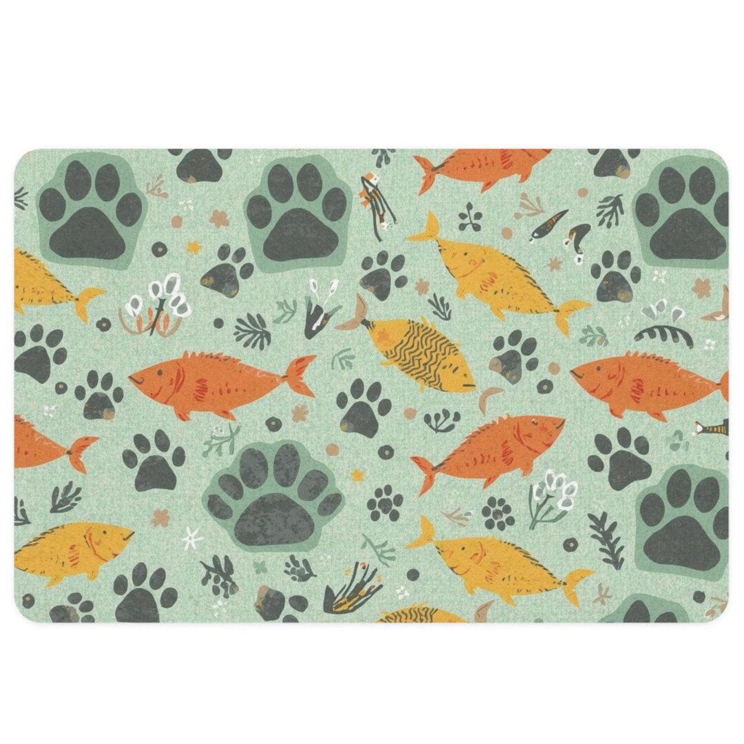 Koi Fish & Paw Print Pattern Pet Food Mat - Etsy