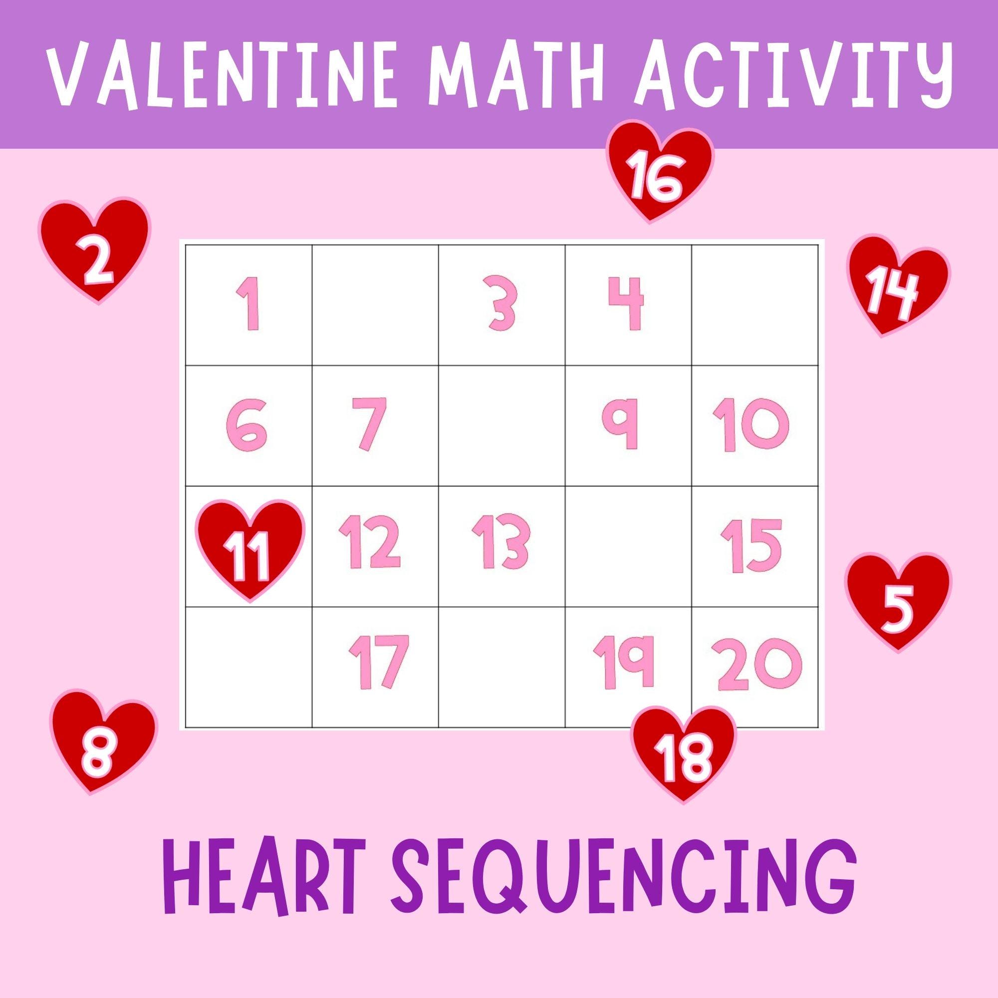 Valentine Number Sequencing 1–20 | Heart Math Cut and Paste Activity ...