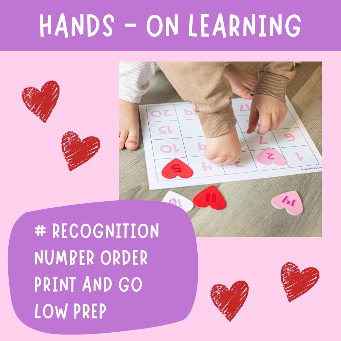 Valentine Number Sequencing 1–20 | Heart Math Cut and Paste Activity ...