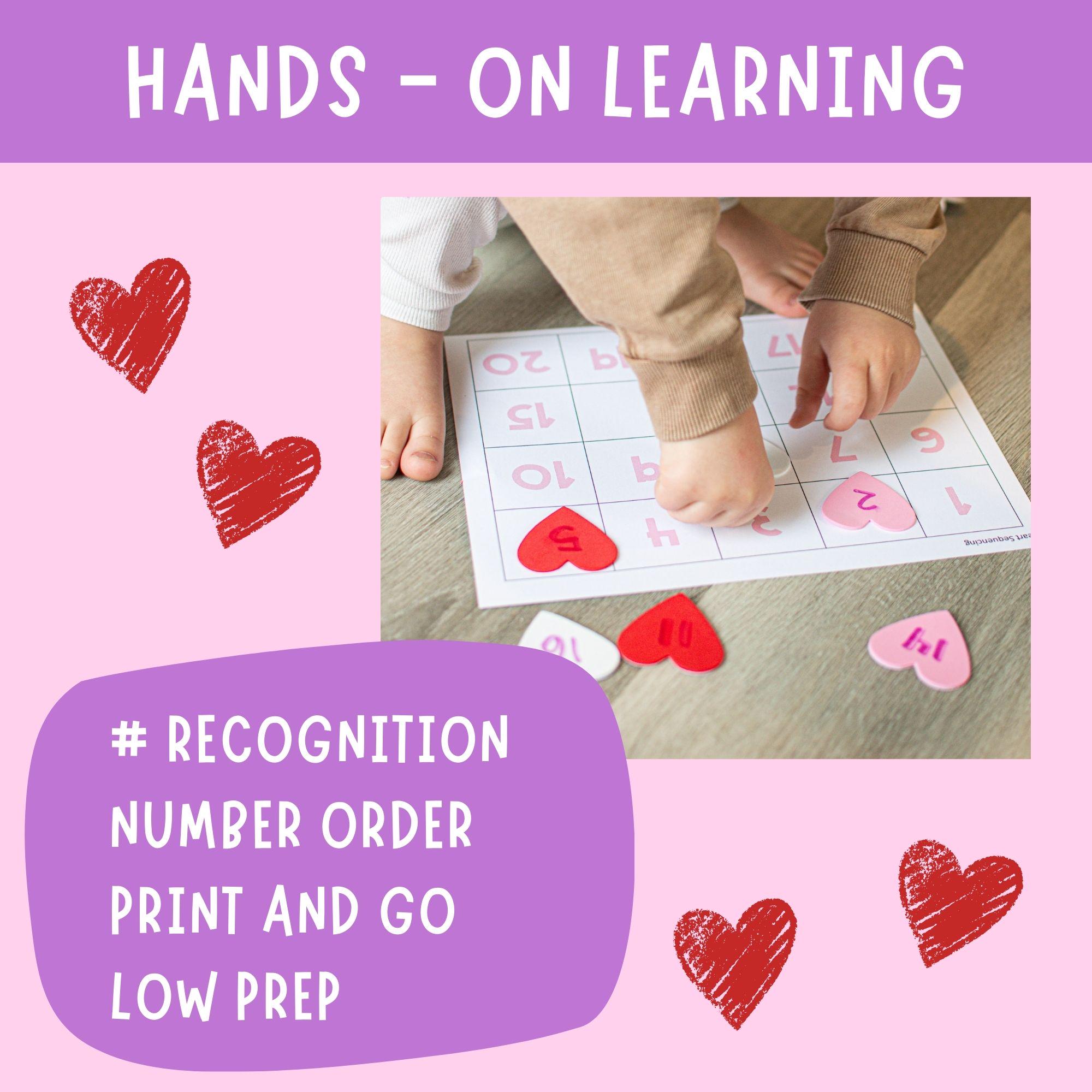 Valentine Number Sequencing 1–20 | Heart Math Cut and Paste Activity ...