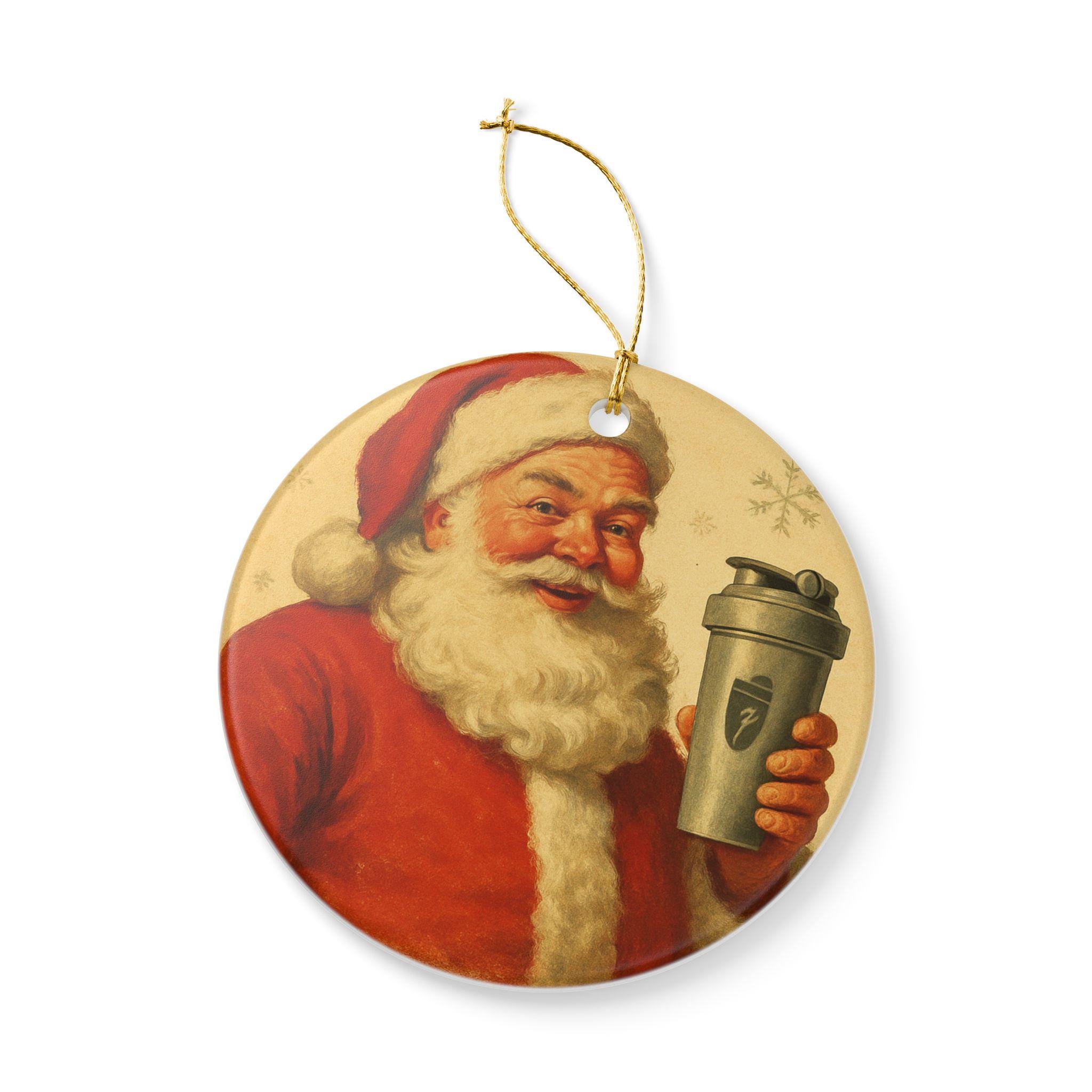 Vintage Santa Holding Protein Shaker Ornament | Ceramic Decoration - Etsy