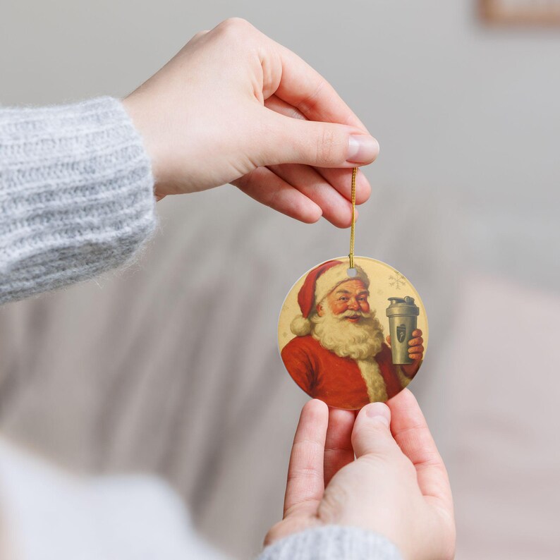 Vintage Santa Holding Protein Shaker Ornament | Ceramic Decoration - Etsy