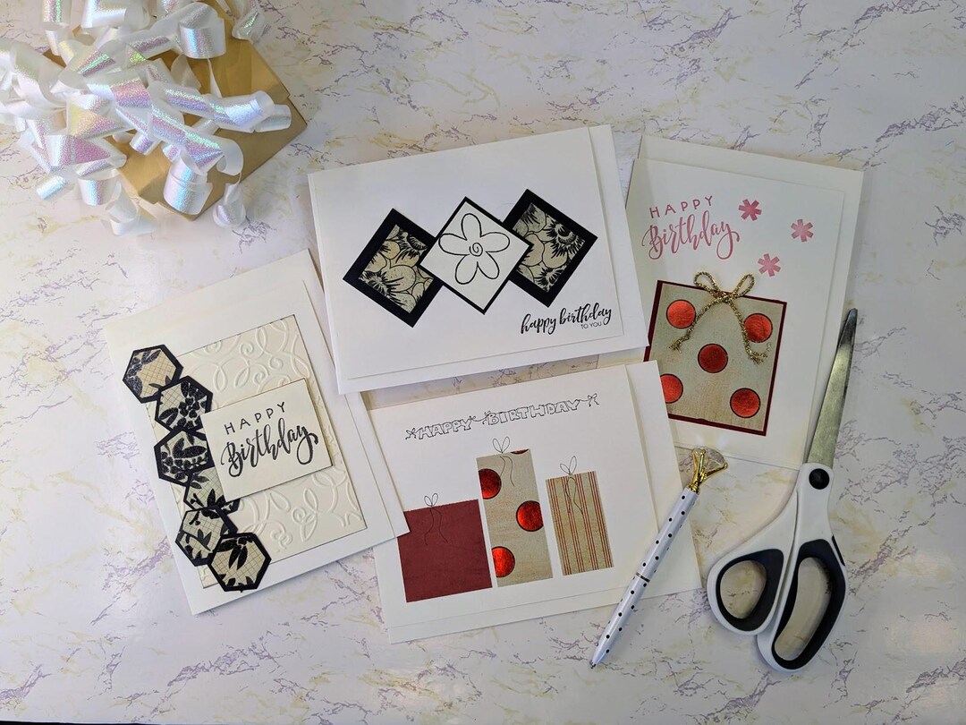 Neutral Modern Geometric Birthday Card Pack – Black, White, Red & Tan ...