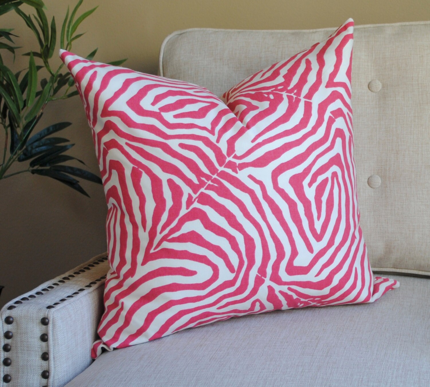 Designer Print-pillow Cover-20x20-animal Print-pink-white-spring - Etsy