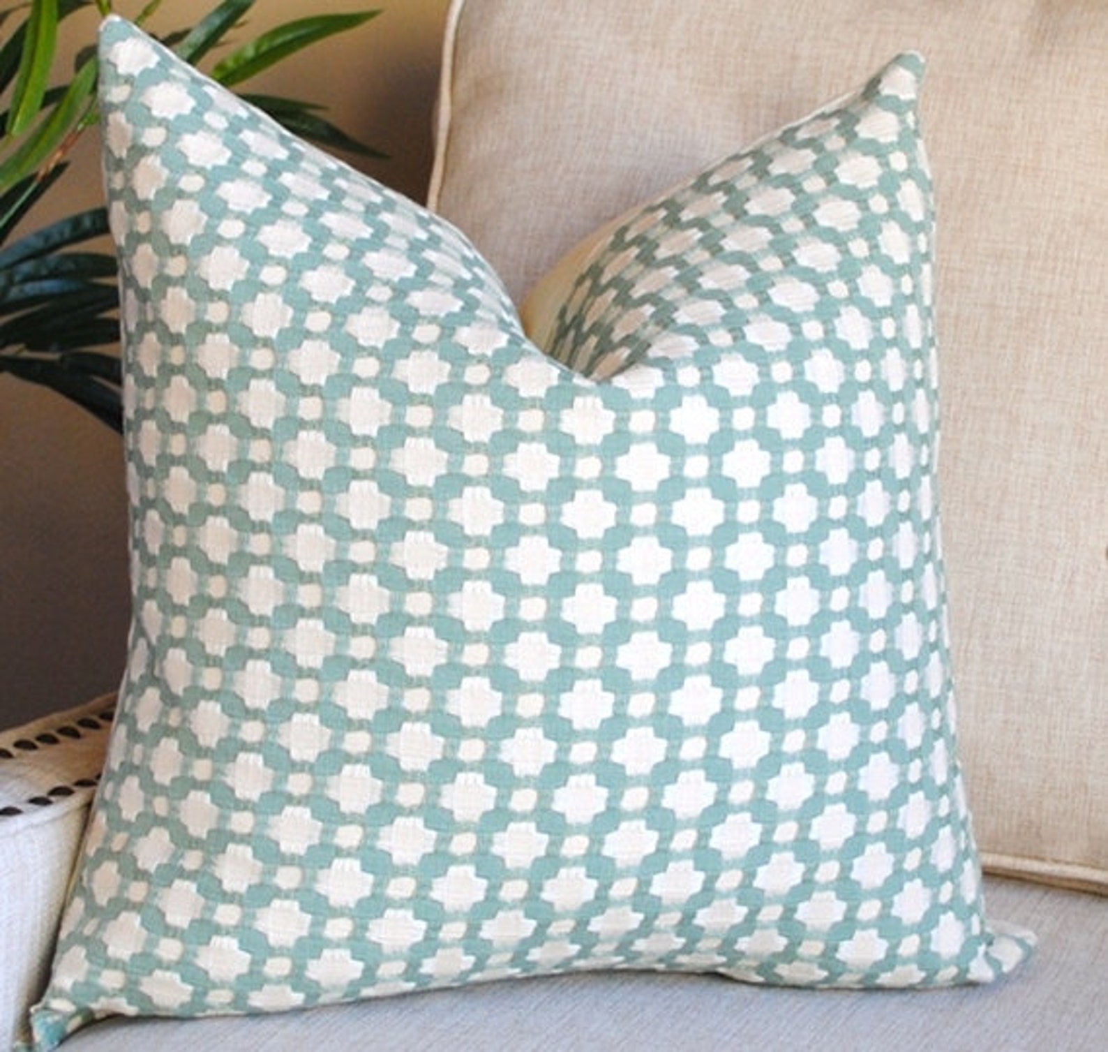 Beautiful Decorative Pillow Cover-18x18-cotton-betwixt-water/ivory ...