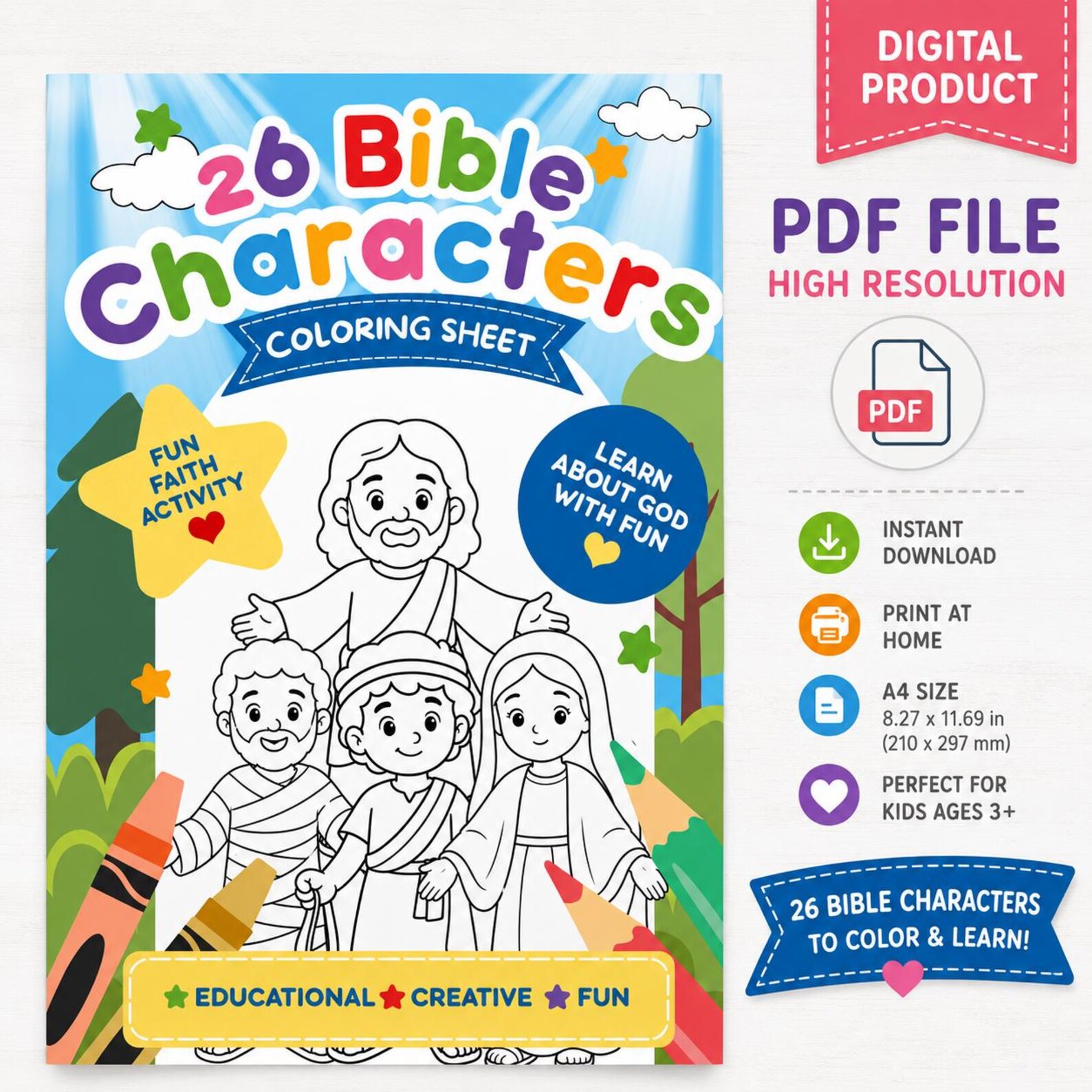 26 Bible Characters Coloring Pages | Christian Preschool Activity PDF ...