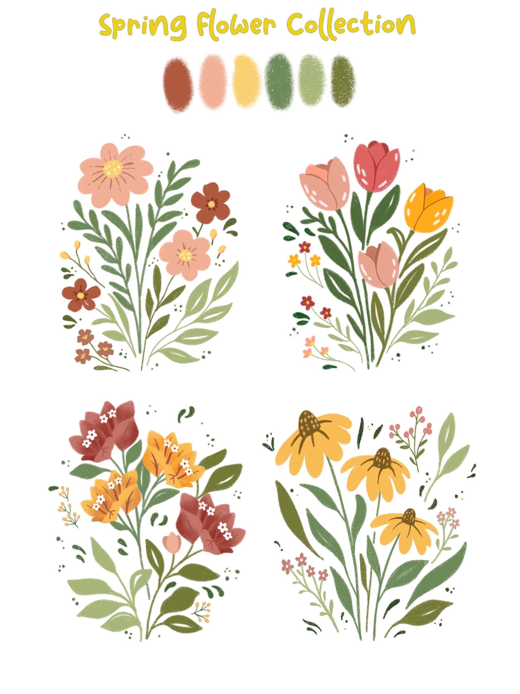 Floral Spring Clip Art and Wall Art Set - Minimalist Botanical Digital ...