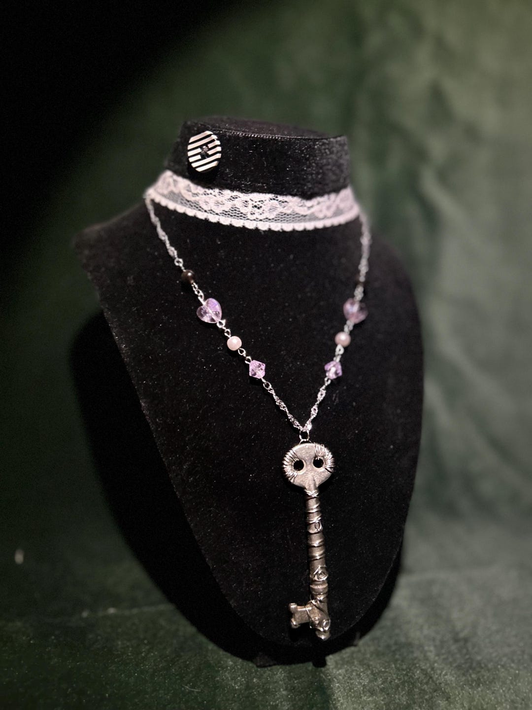 Handmade Gothic Skeleton Key Necklace – Silver Obsidian Talisman, Lace ...