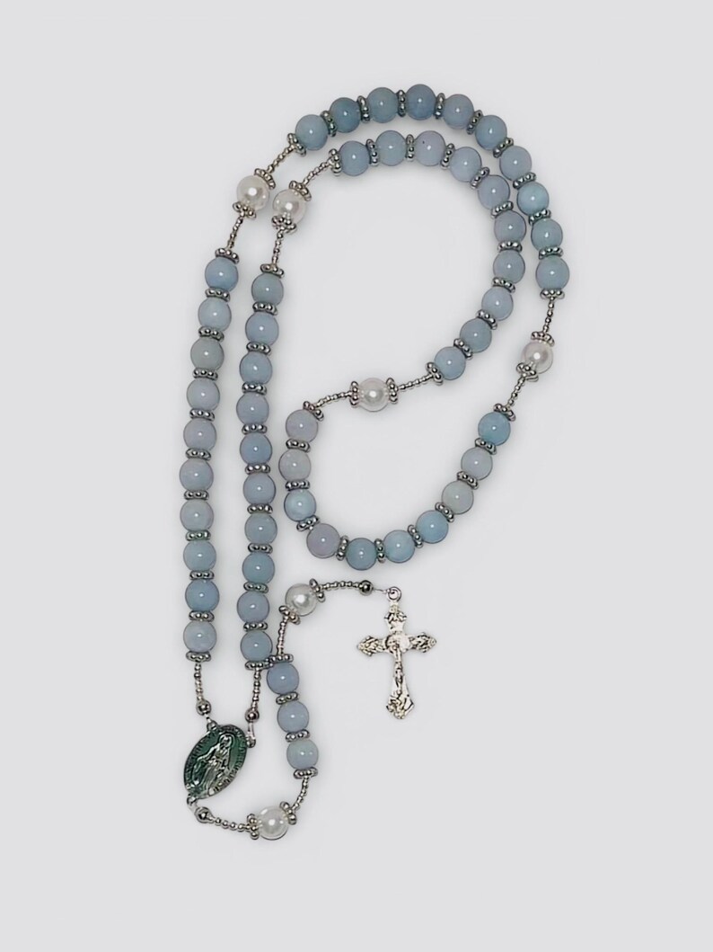 Dusted Blue & Pearl Floral Rosary Bundle X2 Catholic Rosary Handmade - Etsy