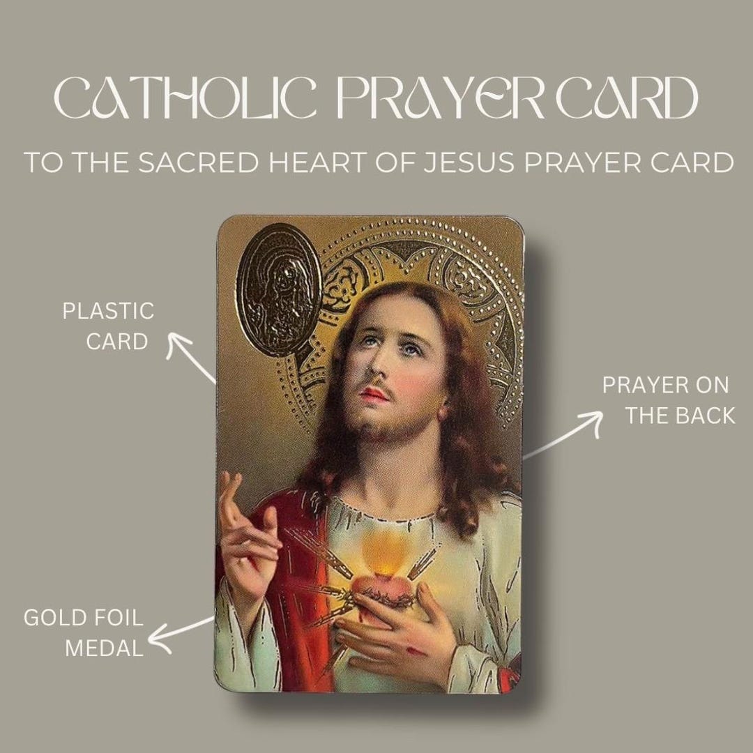 Sacred Heart of Jesus | Catholic Prayer Card | Gold Foil Medal Embossed ...