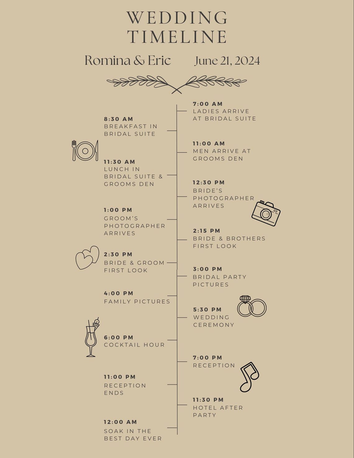 Editable Wedding Day Timeline Digital Template - Etsy