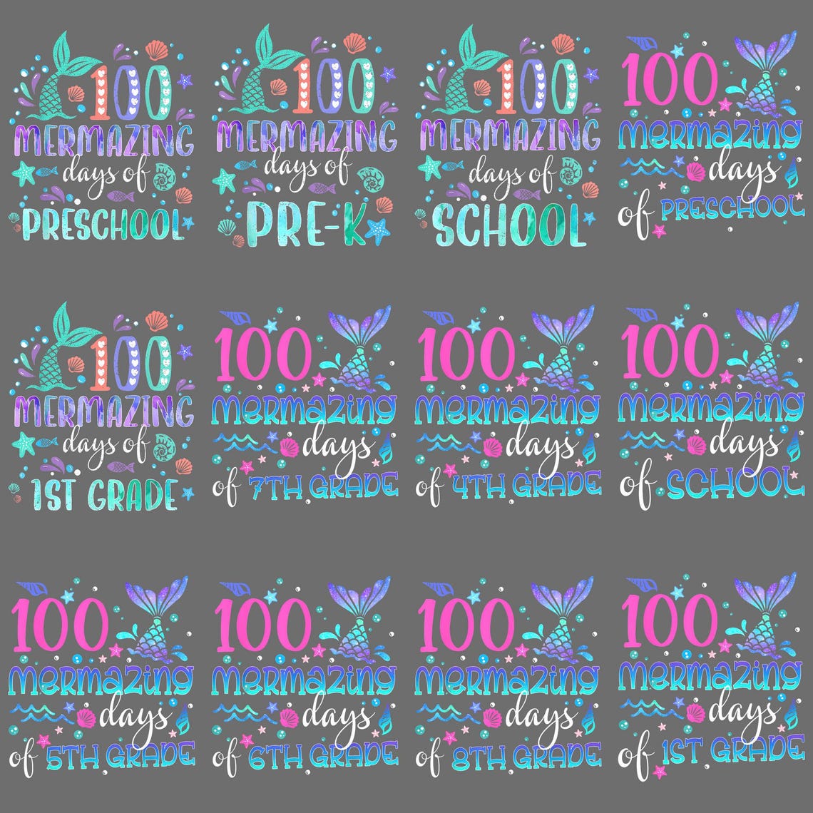 Mermaid Squad 100 Days PNG – Funny 100 Mermazing Days of School Clipart ...