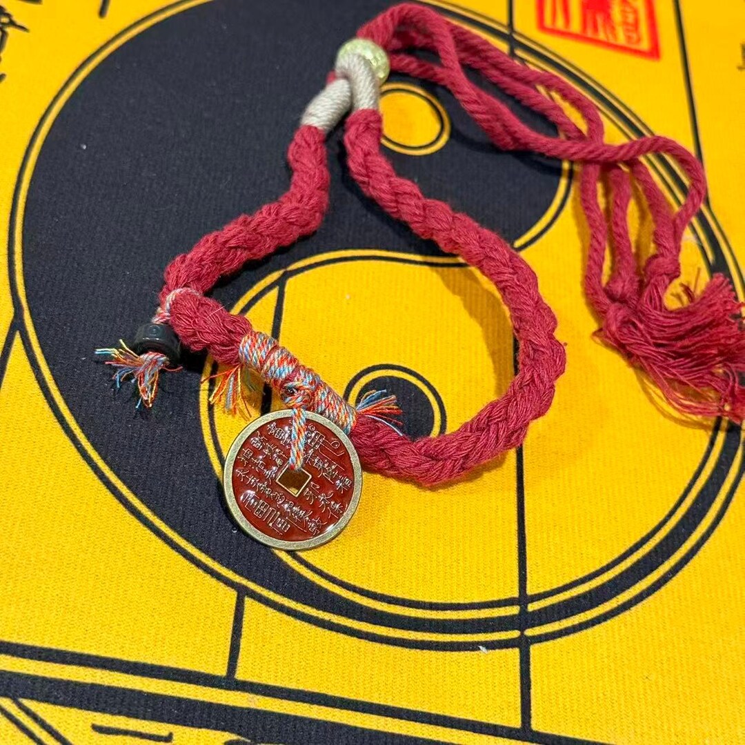 Chinese Mountain Spirit Fortune Bracelet Traditional Blessing Coin Rope ...