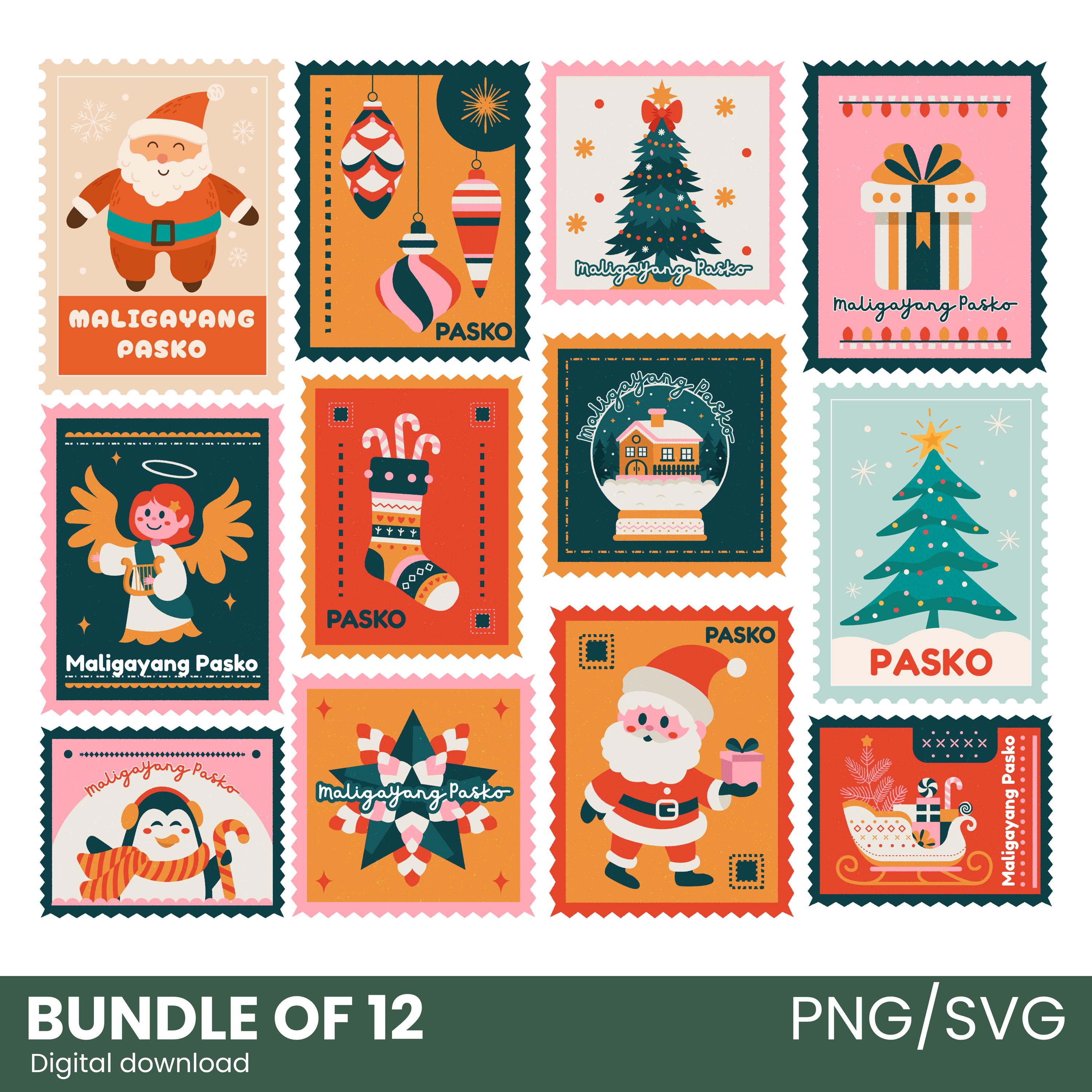 Filipino Christmas Stamp Bundle | Retro Holiday PNG/SVG (digital ...