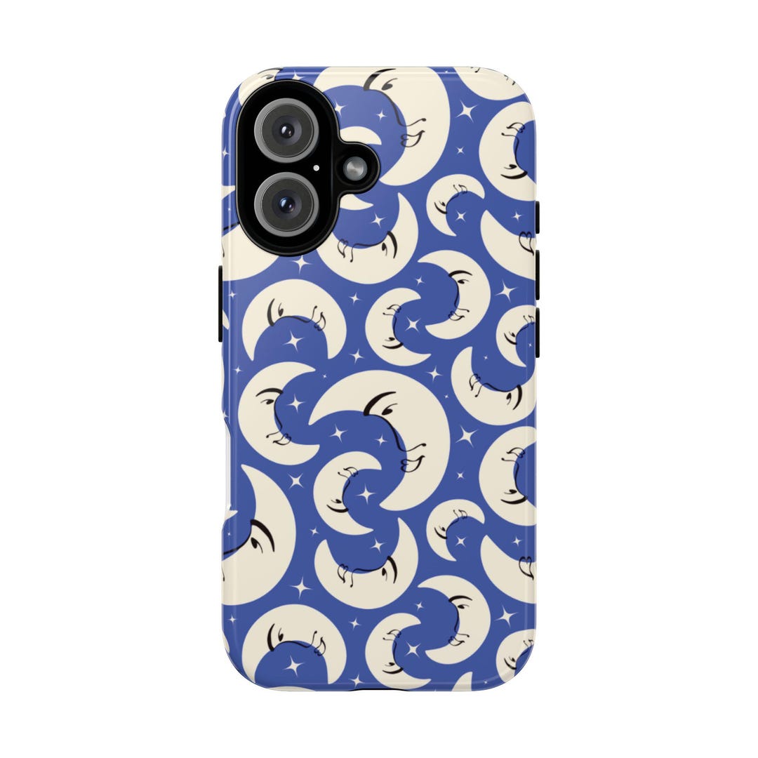 Retro Crescent Moon Pattern Tough Case | Blue Celestial Phone Case - Etsy