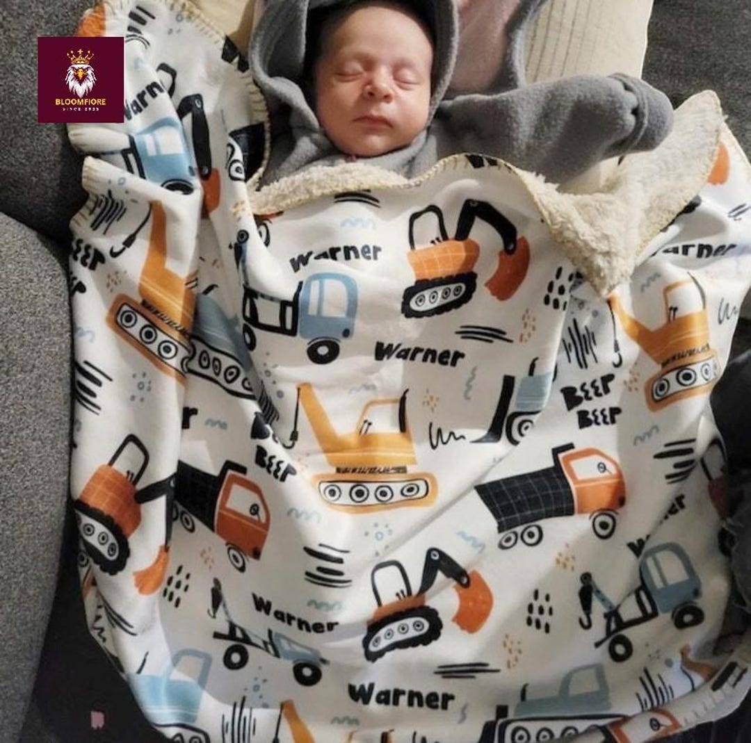 Personalized Construction Blanket With Name, Custom Embroidered Kids ...