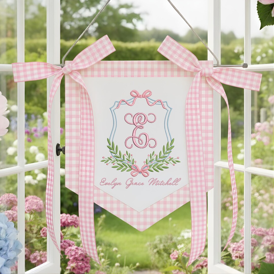 EMBROIDERED Personalized Coquette Banner Door Hanger, Hospital Banner ...