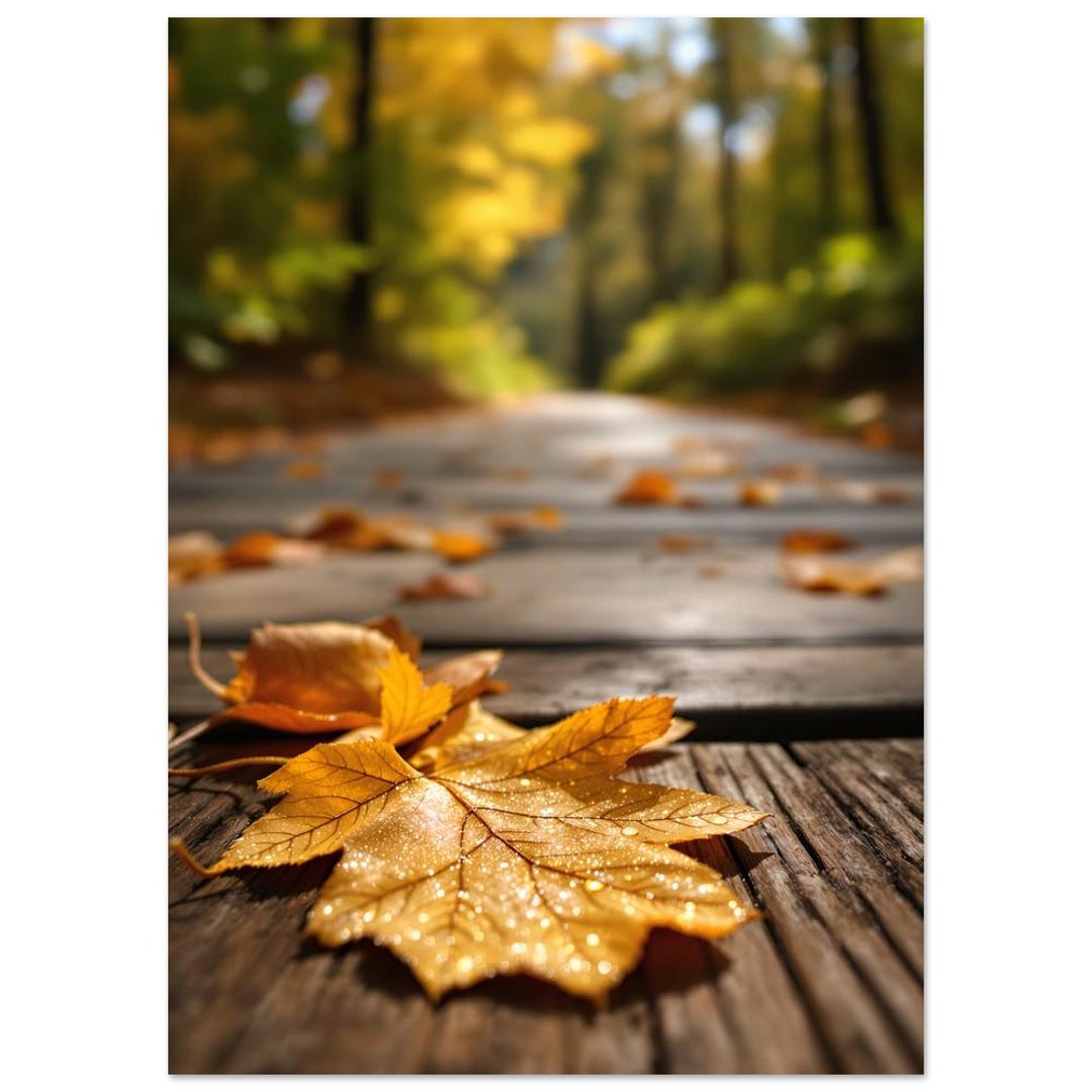 Autumn Forest Boardwalk Wall Art Fallen Leaves on Wooden Path Fall ...
