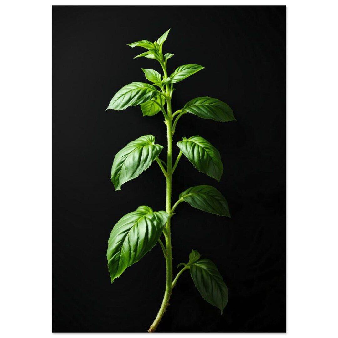 Basil Wall Art Print Vintage Herb Botanical Illustration Dark Charcoal ...