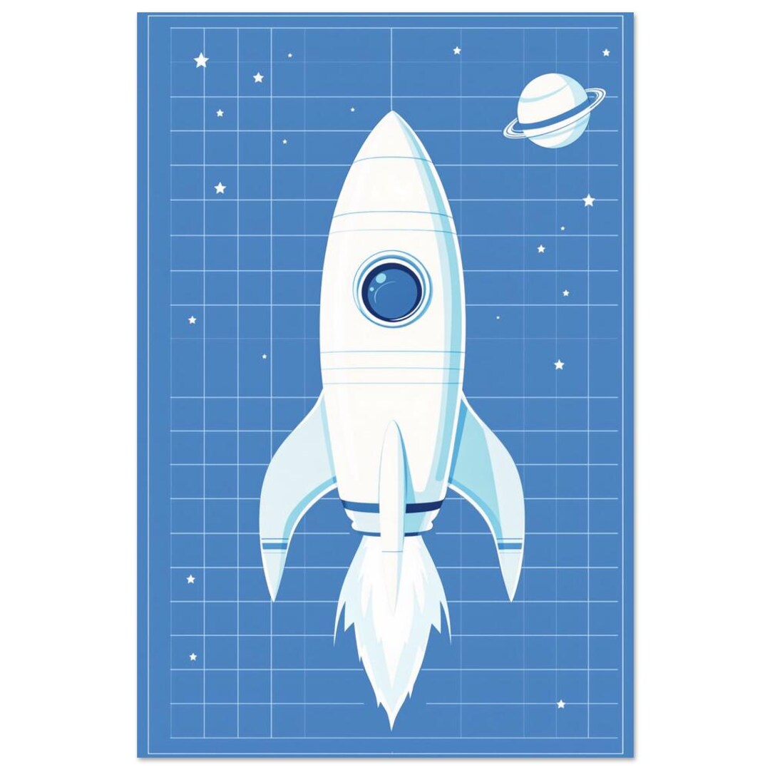 Rocket Blueprint Wall Art Retro Space Exploration Poster Cartoon Rocket ...