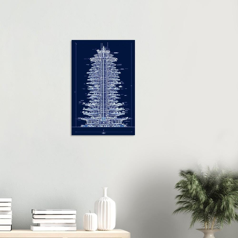 Futuristic Blueprint Skyscraper Print Sci Fi Arcology Wall Art ...