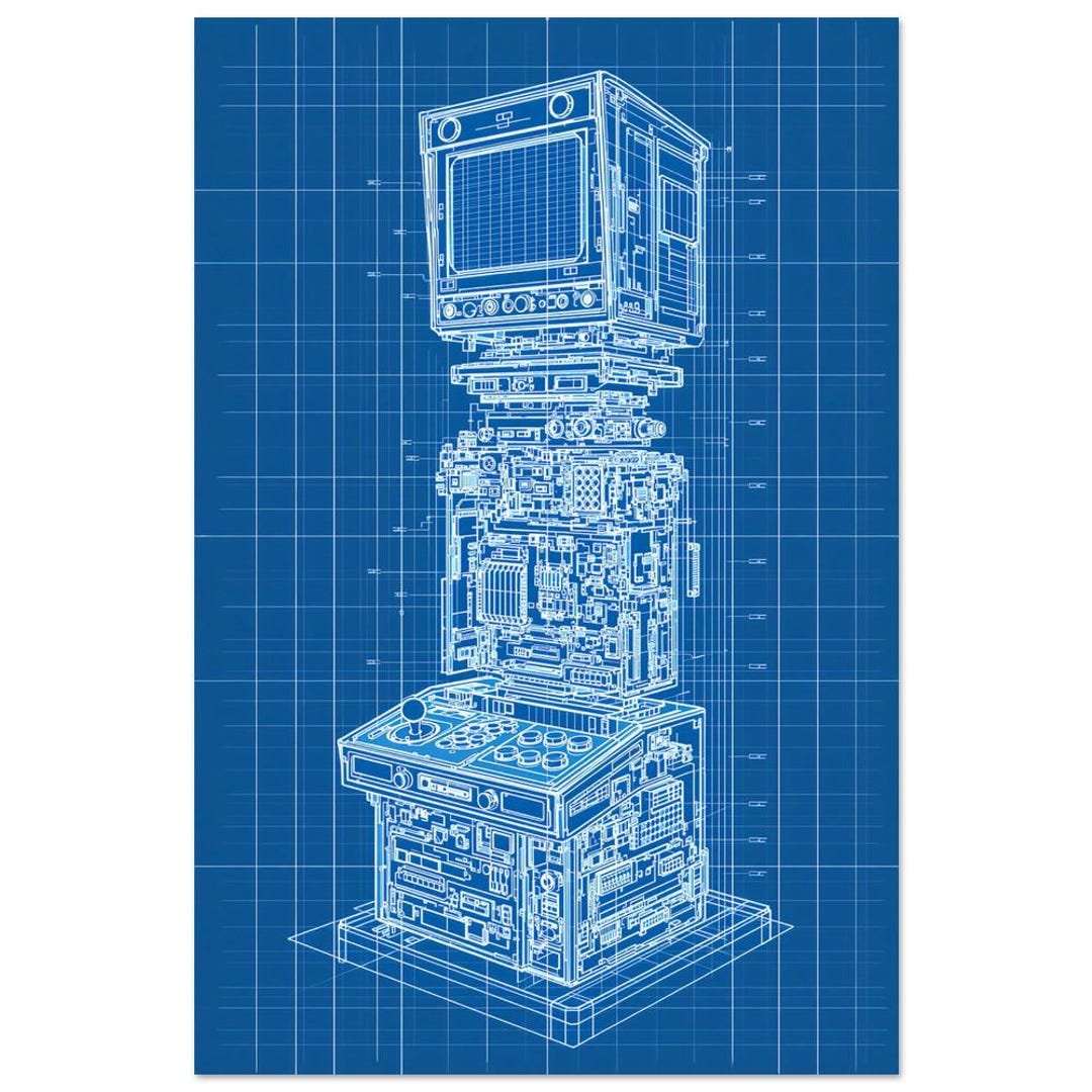 Retro Arcade Blueprint Poster Retro Tech Analog Console Exploded View ...